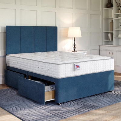 Naples Blue Platform Top Divan Bed Base Only 4FT Small Double with 4 ...