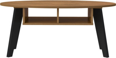 Naples Coffee Table Black and Pine Effect Finish Partitioned Undershelf ...