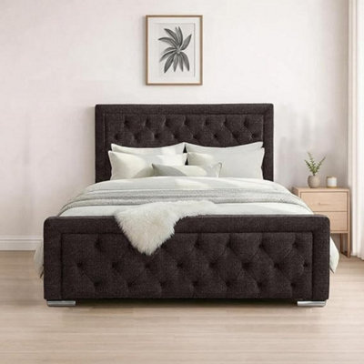 Naples Slate Upholstered Chesterfield Double Bed Frame, Modern Luxury ...