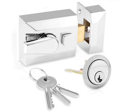 Narrow Deadlocking Night Latch 40mm Polished Chrome Complete with Rim ...