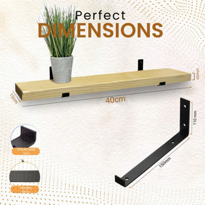 Narrow Rustic Shelf, 15cm Deep Solid Wood Wall Shelf with Black ...
