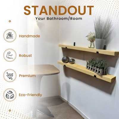 Narrow Rustic Shelf, 15cm Deep Solid Wood Wall Shelf with Black ...