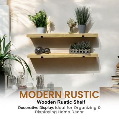Narrow Rustic Shelf, 15cm Deep Solid Wood Wall Shelf with Black ...
