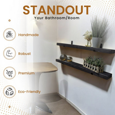 Narrow Rustic Shelf, 15cm Deep Solid Wood Wall Shelf with Black ...