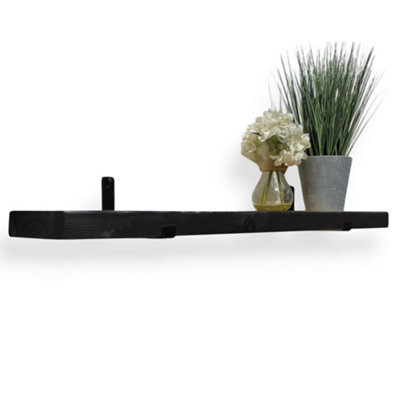 NARROW RUSTIC SHELF, 15CM DEEP SOLID WOOD WALL SHELF WITH BLACK ...