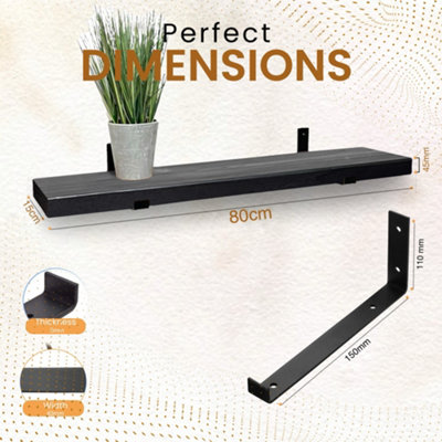 NARROW RUSTIC SHELF, 15CM DEEP SOLID WOOD WALL SHELF WITH BLACK ...
