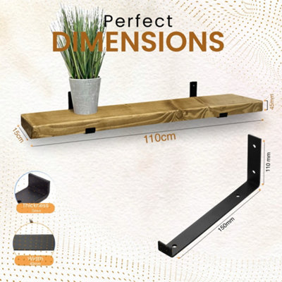 Narrow Rustic Shelf, 15cm Deep Solid Wood Wall Shelf with Black ...
