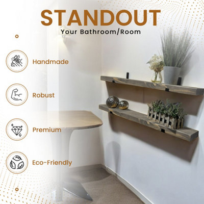 Narrow Rustic Shelf, 15cm Deep Solid Wood Wall Shelf with Black ...