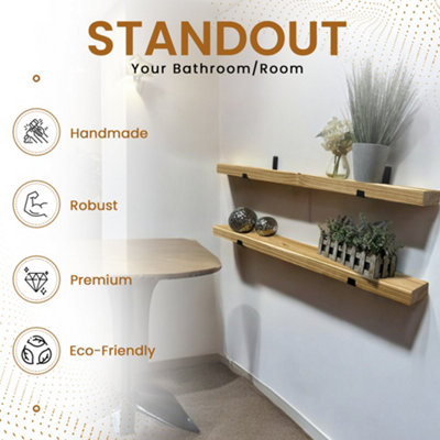 Narrow Rustic Shelf, 15cm Deep Solid Wood Wall Shelf with Black ...