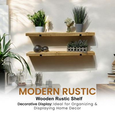 Narrow Rustic Shelf, 15cm Deep Solid Wood Wall Shelf with Black ...
