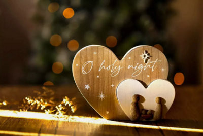 Nativity Scene Heart Wooden Plaque
