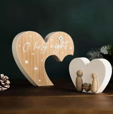 Nativity Scene Heart Wooden Plaque