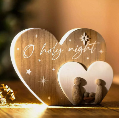 Nativity Scene Heart Wooden Plaque