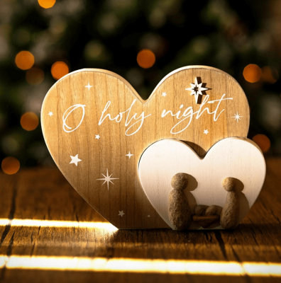 Nativity Scene Heart Wooden Plaque