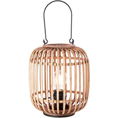 Natural Bamboo & Plywood Table Lamp - Matt Black Paint Shade - 270mm ...