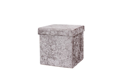 Natural beige Foldable Crushed Velvet Storage Box Ottoman Bench Cube ...