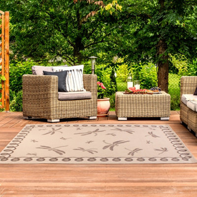 Natural Dragonfly Garden Patio Rug - Weatherproof, Mould & Mildew ...