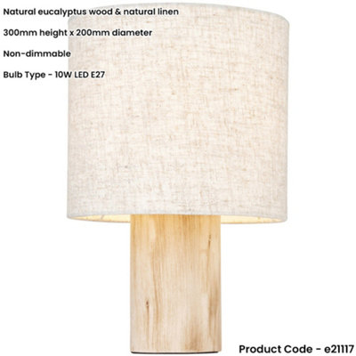 Natural Eucalyptus Wood Table Lamp - Natural Linen Shade - 300mm Tall ...