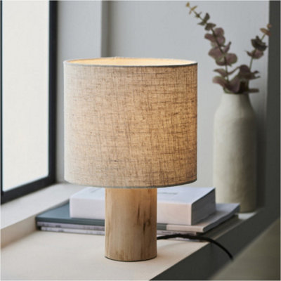 Natural Eucalyptus Wood Table Lamp - Natural Linen Shade - 300mm Tall ...