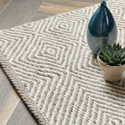 Natural Geometric Wool Modern Geometric Handmade Rug for Living Room ...