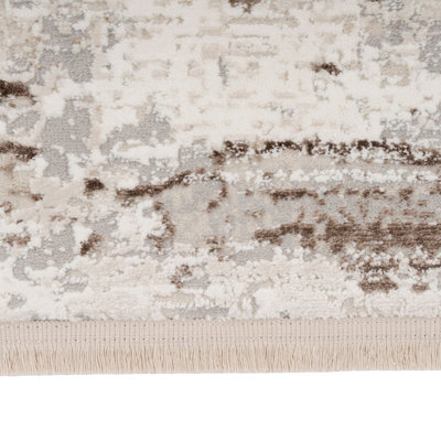 Natural Greige Super Soft Abstract Fringed Runner Rug 60x240cm