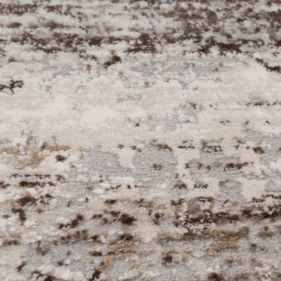 Natural Greige Super Soft Abstract Fringed Runner Rug 60x240cm