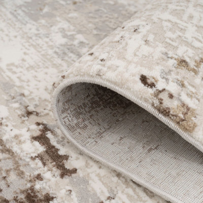 Natural Greige Super Soft Abstract Fringed Runner Rug 60x240cm