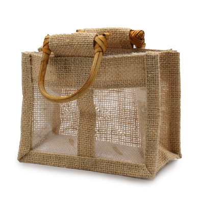 Natural Jute Gift Bag with Round Cane Handles