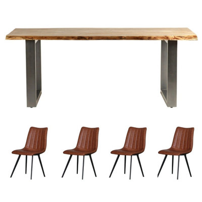 Natural Live Edge Medium Dining Table Set With 4 Chairs | DIY at B&Q