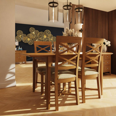 Natural Oak 1.2M Extending Dining Table Set With 4 Cross Back Chairs ...