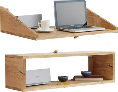 Natural Oak Wood Wall Mounted Desk (23.5x79x48 cm) - Space Saving and ...