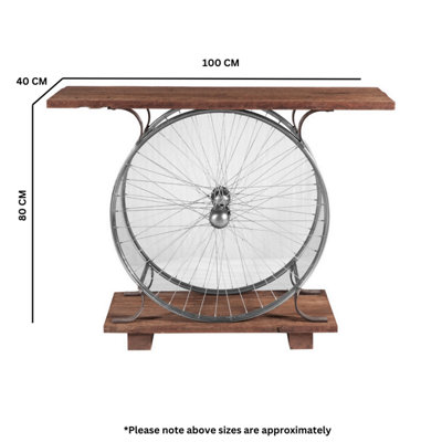 Natural Reclaimed Wood & Metal Console Table Wheel