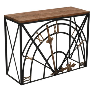Natural Reclaimed Wood & Metal Half Clock Console Table | DIY at B&Q