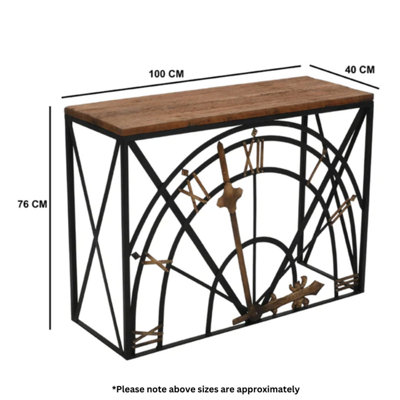 Natural Reclaimed Wood & Metal Half Clock Console Table