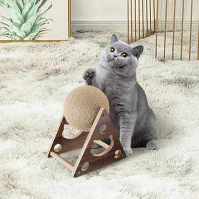 Natural Sisal Cat Scratching Ball with Rotating Toy, 21cm W x 26cm D x ...