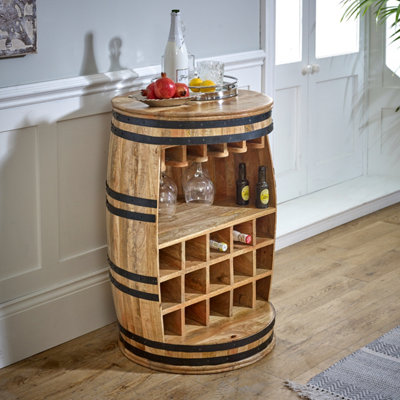 Natural Solid Dark Mango Wood Barrel Wine Sideboard
