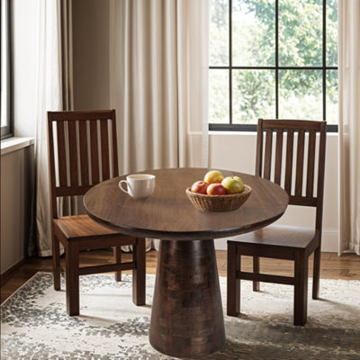 Natural Solid Dark Mango Wood Round Dining Table