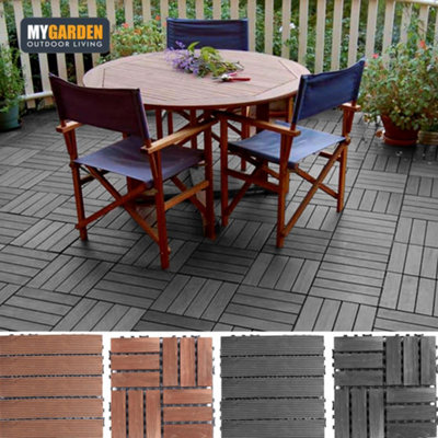 Natural / Straight 10 Pack Garden Wooden Deck Decking Tiles ...