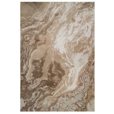 Natural Warm Beige Modern Textured Marble Area Rug 160x230cm | DIY at B&Q