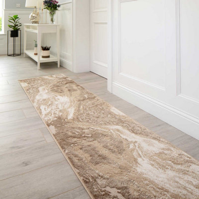 Natural Warm Beige Modern Textured Marble Area Runner Rug 60x240cm ...