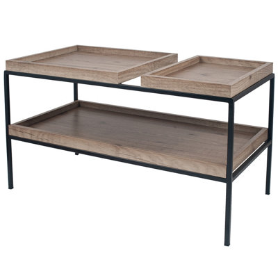 Natural Wood and Black Metal Coffee Table