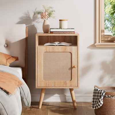 Natural Wood Boho Side Table Bedside Table with Rubber Wood Legs W 400 ...