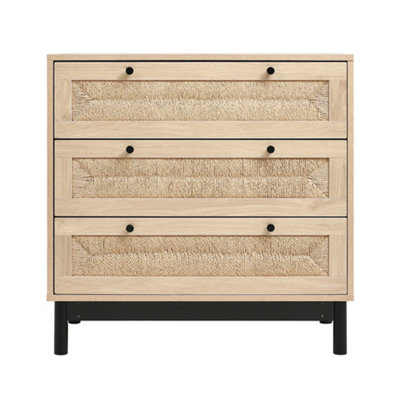 Natural Wooden Chest of Drawers 3 Large Drawer Storage Dresser 76cm H x 77cm W x