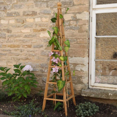 Natural Wooden Garden Obelisk - Sturdy Triangular Plant Support for ...
