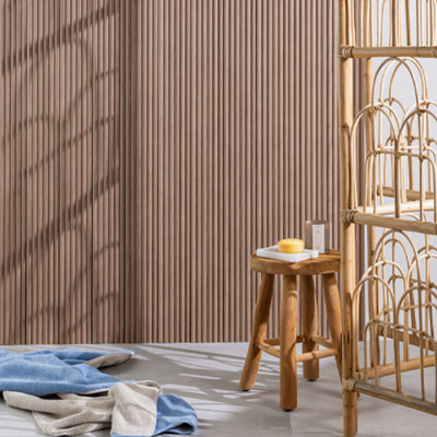 Naturewall Reeded Waterproof Walnut - 2.4m x 12cm - Pack of 3