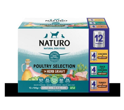 Naturo Adult Dog GGF Pouch Poultry Selection in Herb Gravy 100g x 12 ...