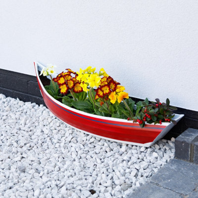 Nautical Red Boat Wall Planter - Fibreglass Hanging Cobble Boat for ...
