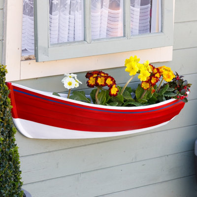 Nautical Red Boat Wall Planter - Fibreglass Hanging Cobble Boat for ...