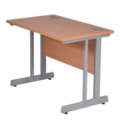 Nautilus Designs Computer Desk Beech Top Silver Frame Workstation with ...