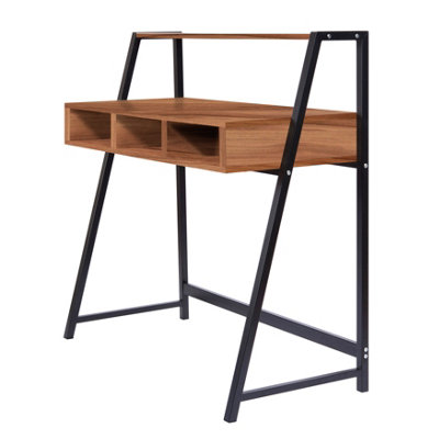Nautilus Designs Walnut Computer Desk with Black Frame & Upper Storage ...